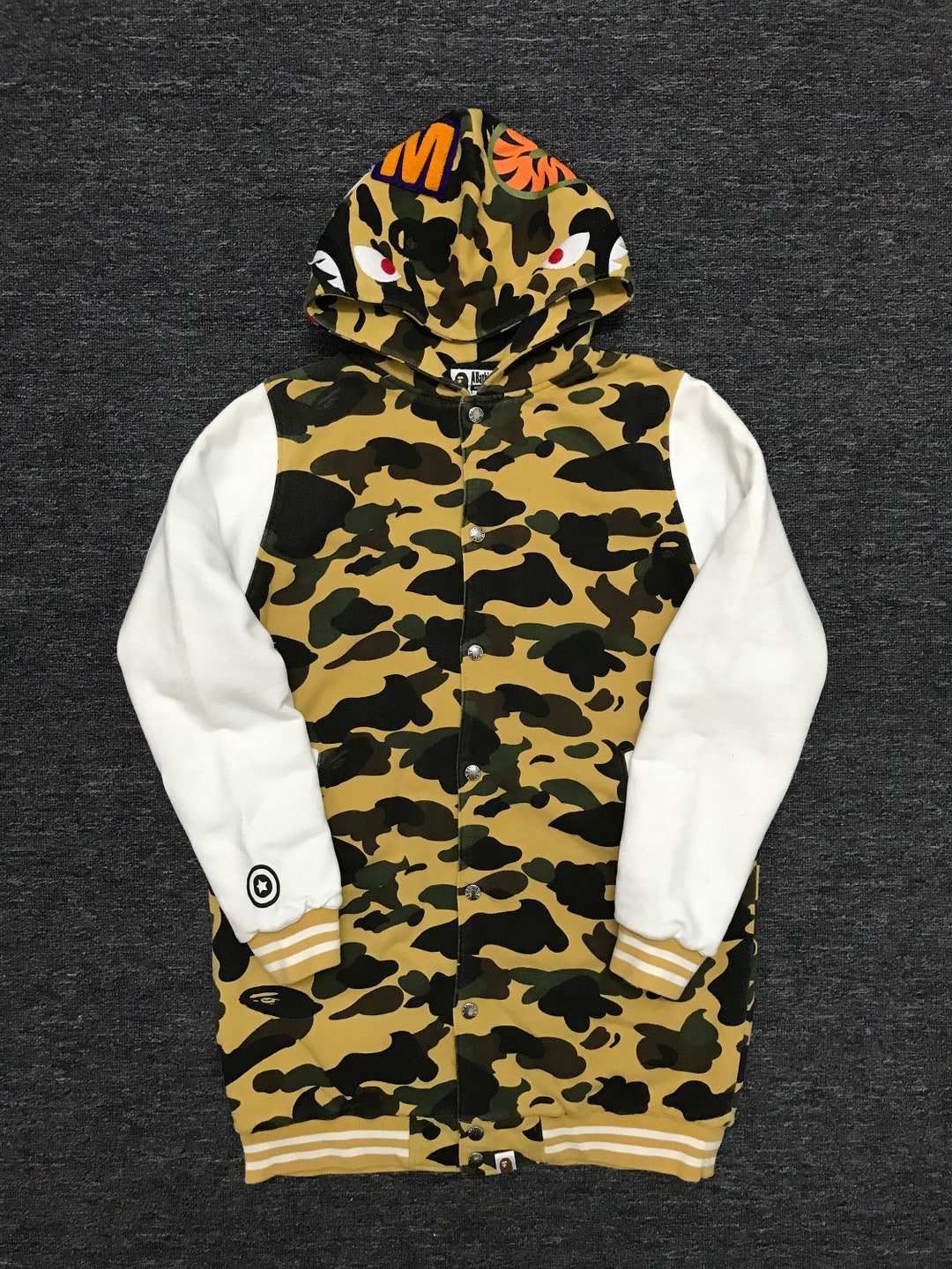 Vintage A Bathing Ape Shark Camo Quilted Snap Button Hoodie Jacket BAPE ...