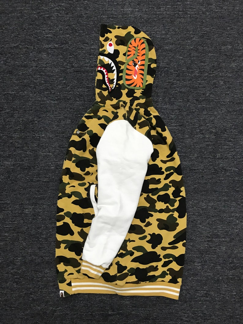 Vintage A Bathing Ape Shark Camo Quilted Snap Button Hoodie Jacket BAPE ...