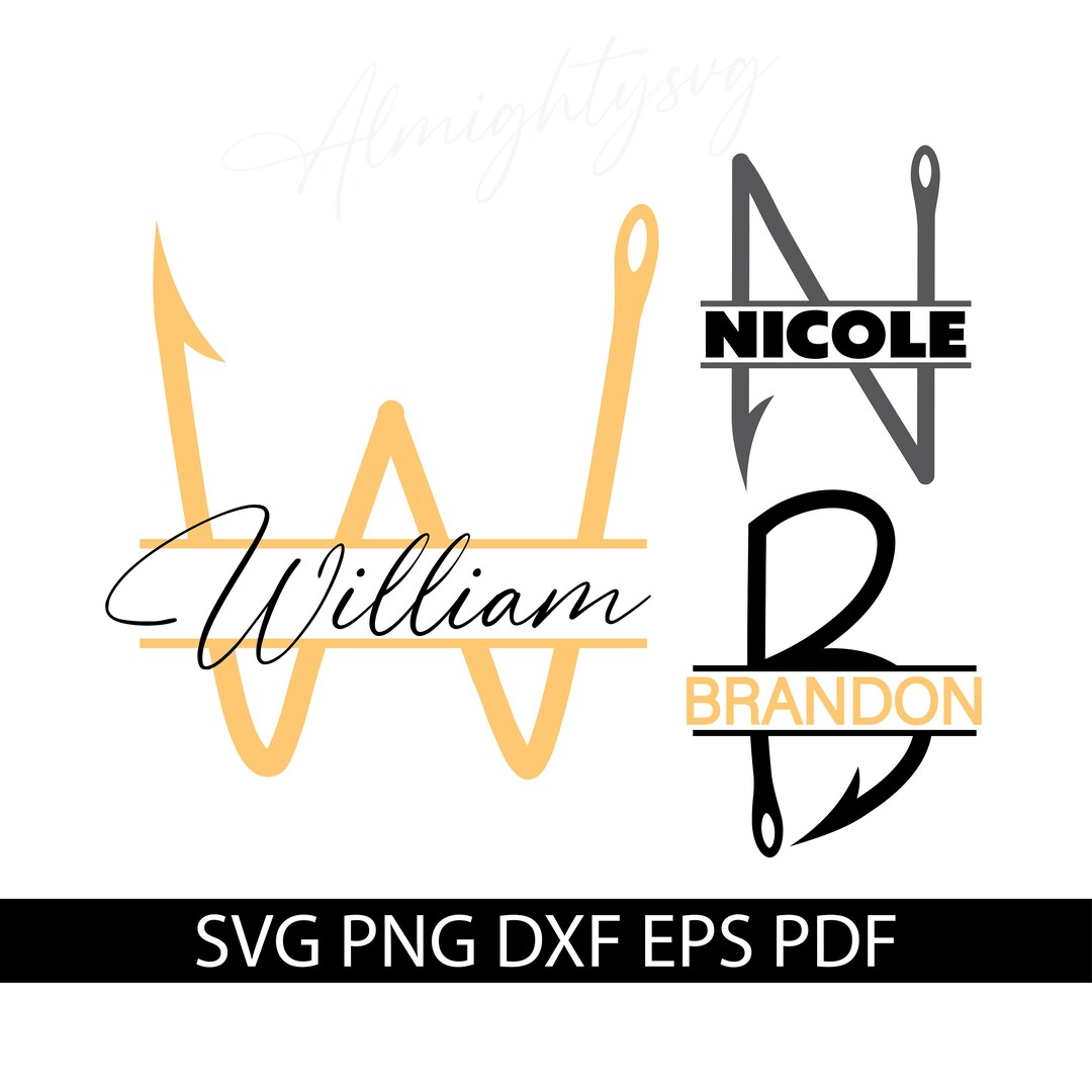 Fishing Split Monogram Svg, Split Monogram Frame Alphabet Svg, Egraving ...