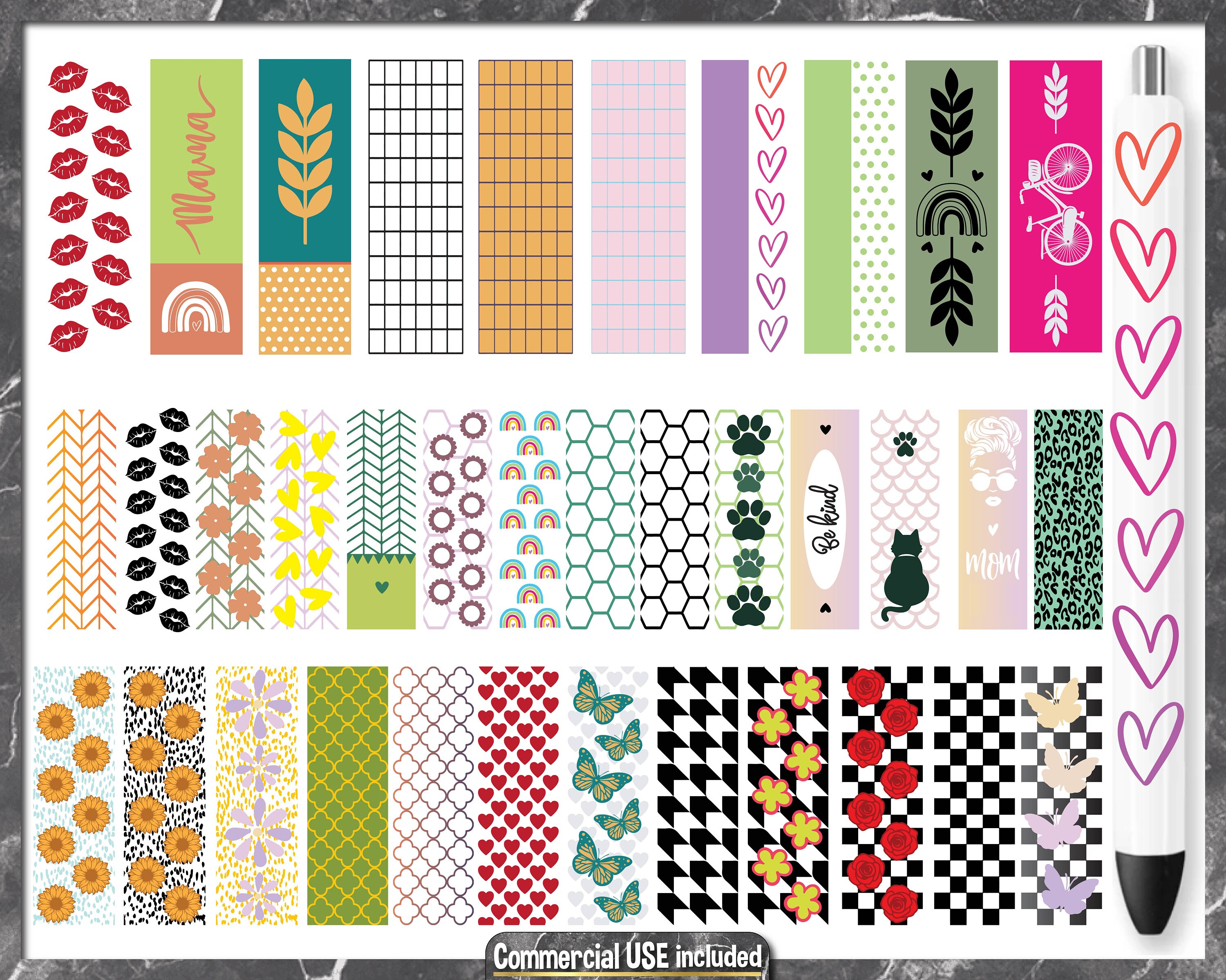 Pen Wrap SVG, Glitter Pen Wraps Svg, Pen Wrap Bundle Svg, Epoxy Glitter ...