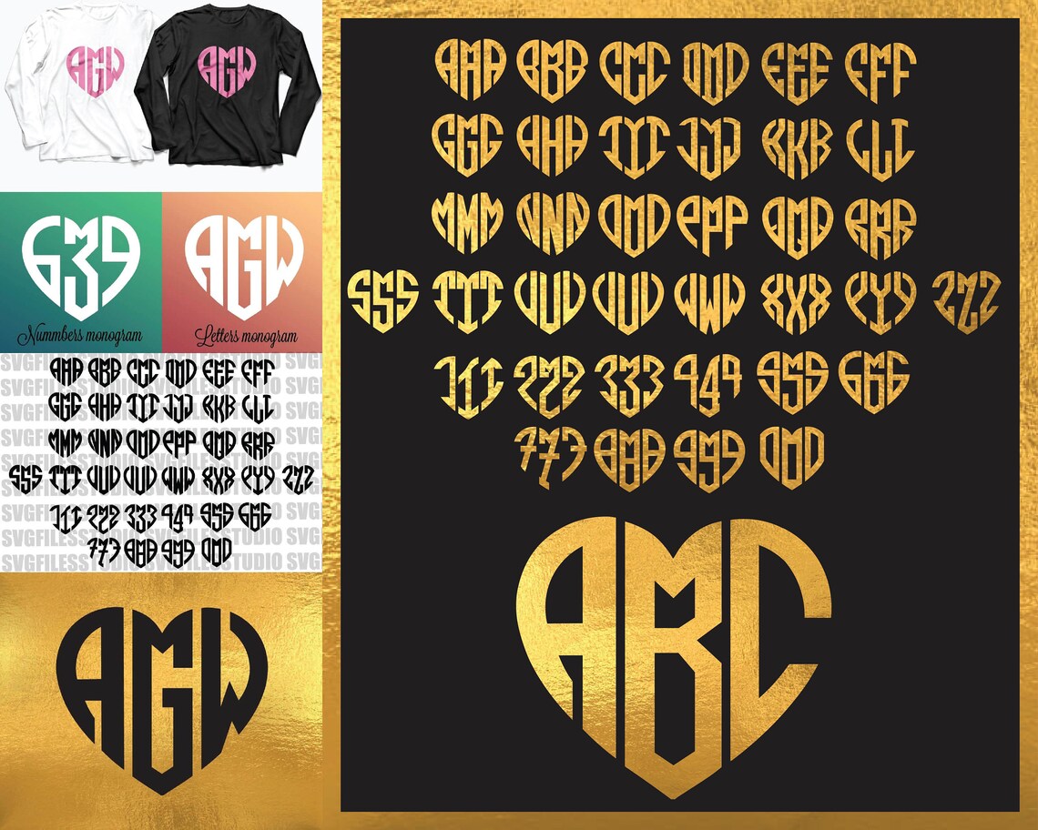 Heart Svg Hearts Svg Heart Monogram Font SVG Hearts Svg | Etsy