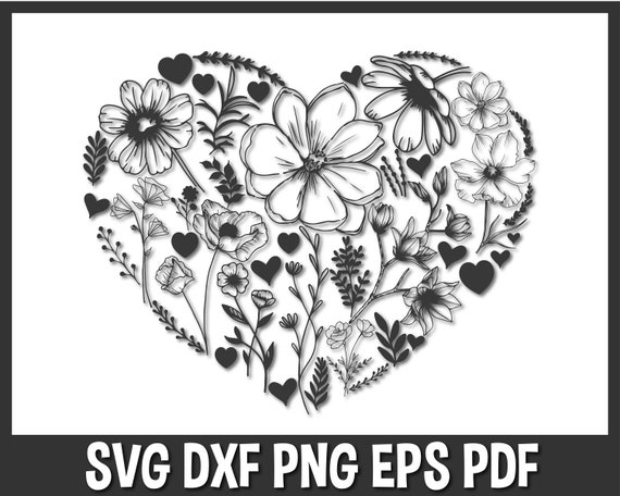 Flower Heart SVG Floral Heart Svg Heart SVG Heart Wreath - Etsy