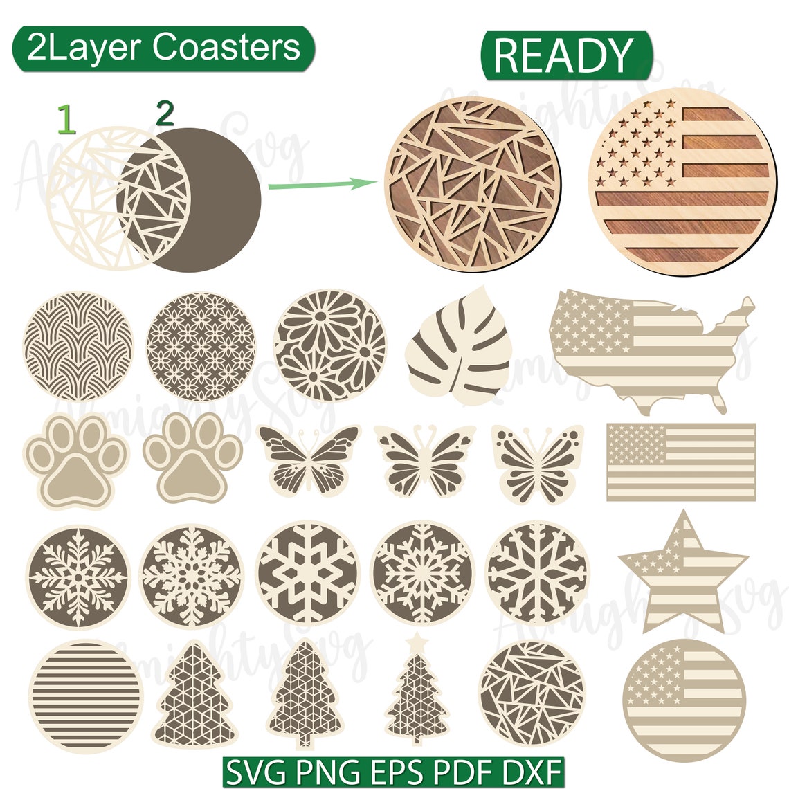 Coasters Laser Cut SVG Bundle, Coasters SVG Laser Cut File, Vector ...