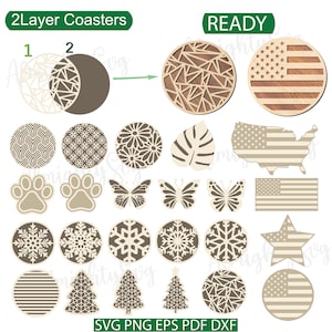 Coasters Laser Cut SVG Bundle, Coasters SVG Laser Cut File, Vector ...