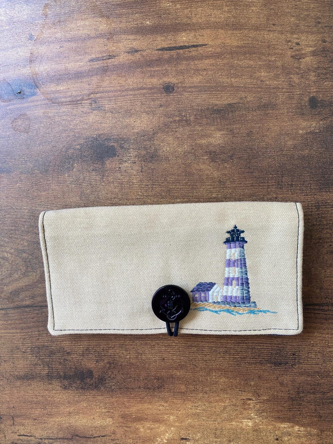 Lighthouse Checkbook Cover: Handmade Fabric Wallet With Anchor Button ...