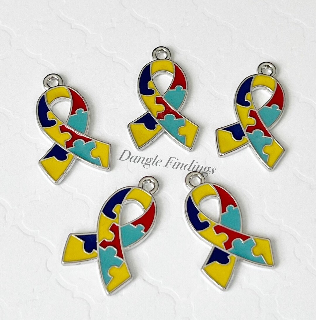 10 Ribbon Charms, Autism Spectrum Disorder, Enamel, Awareness ...