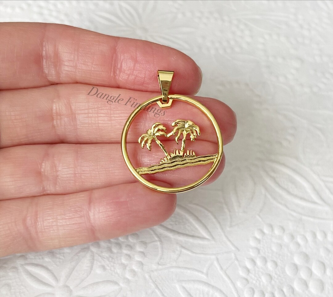 Palm Tree Pendant, Coconut, DIY, Jewelry, Gold Plated, Brass, Tropical ...