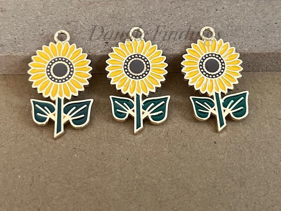 10 Sunflower Charms, Yellow, Enamel, Summer, Flower, DIY Jewelry ...