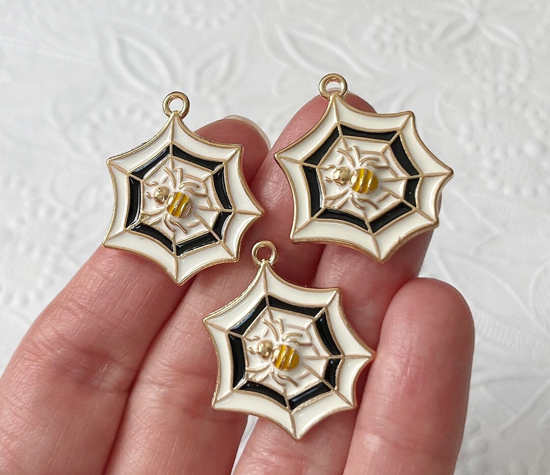 10 Enamel Spooky Spider and Web Charms for Halloween Jewelry and Crafts ...