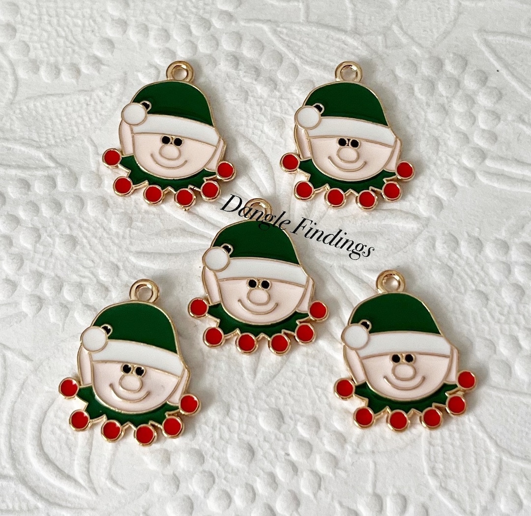 10 Elf Charms, Christmas, Cute, Santa’s Helper, Enamel, Jewelry Making ...