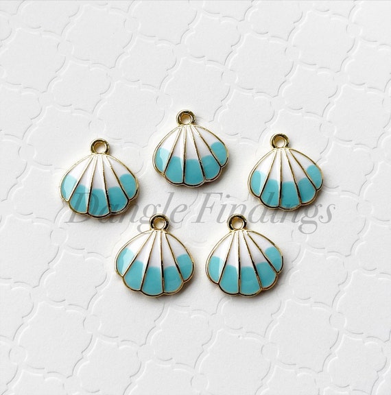 10 Blue Shell Charms Seashell Enamel Beach Themed Charms - Etsy