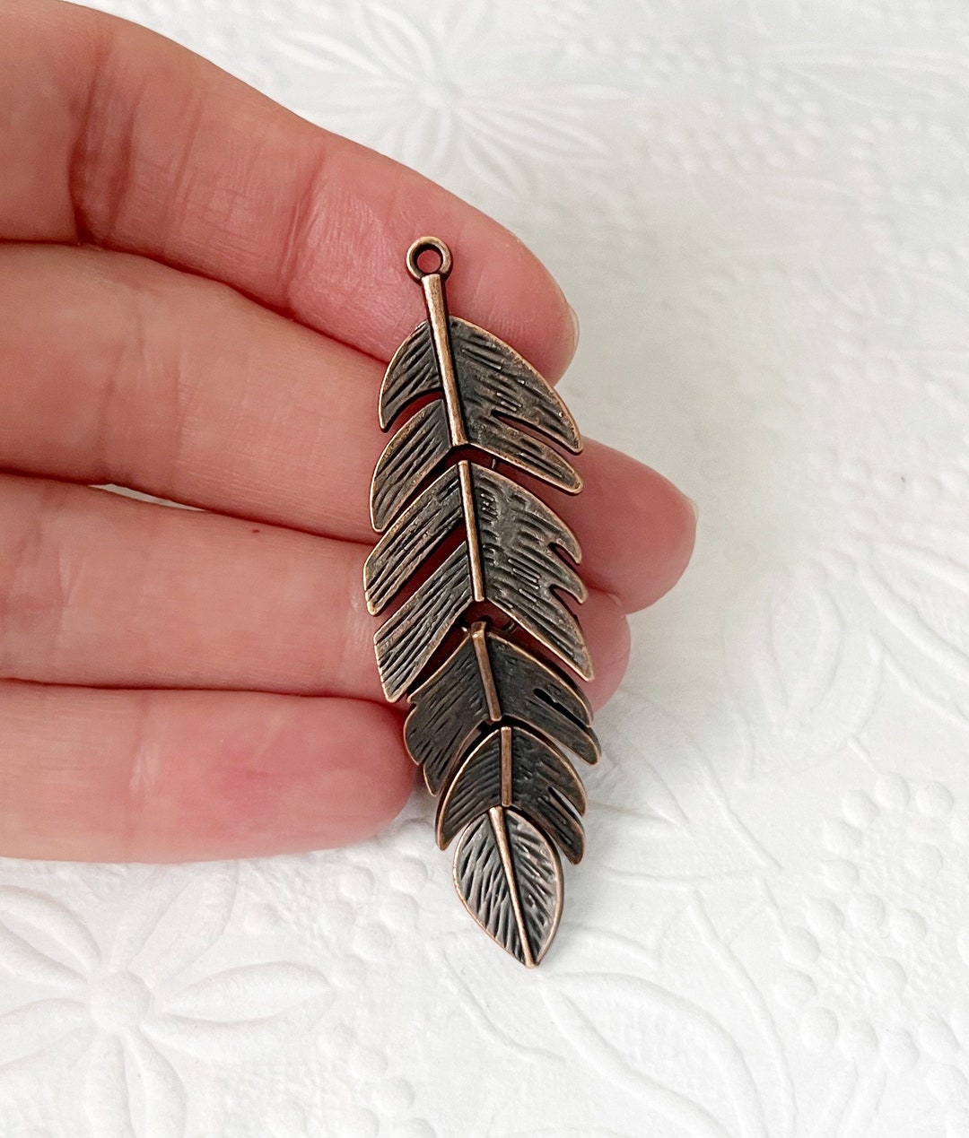 Large Copper Color Flexible Feather Pendant for DIY Jewelry Making ...