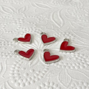 10 Red Enamel Heart Charms for DIY Valentine Jewelry Making, 17mm ...