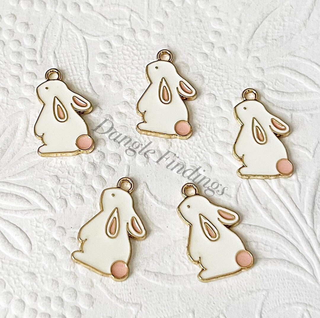 10 Pink and White Bunny Charms for Easter Jewelry and DIY Crafts, 22mm ...
