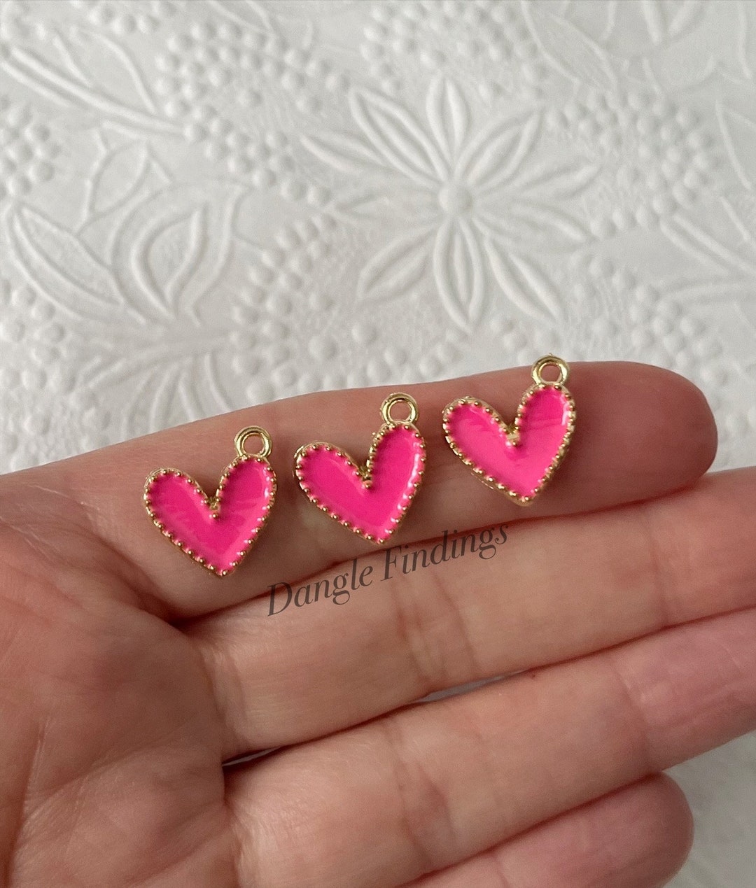 10 Bright Pink Heart Charms, Small, Necklace, Bracelet, Dangling, DIY ...