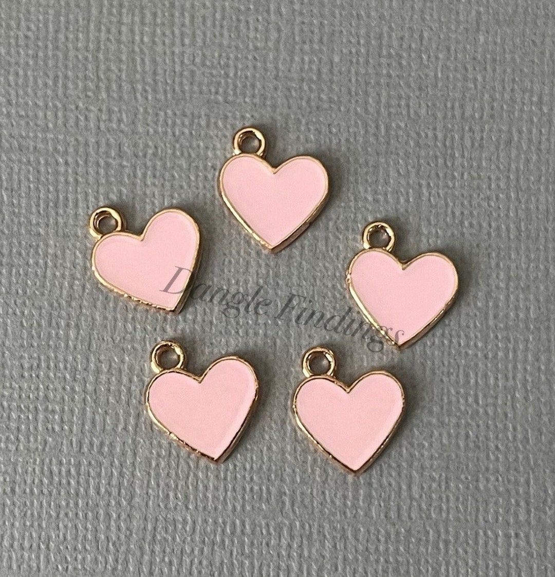 10 Pink Enamel Heart Charms for Valentine's Day DIY Jewelry and Crafts ...
