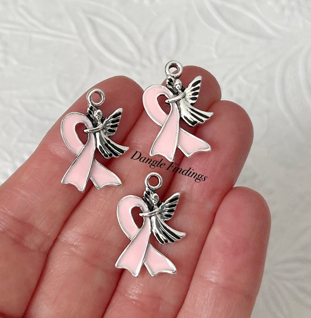10, 20, or 40 Pink Ribbon Charms, Breast Cancer Awareness, Survivor ...