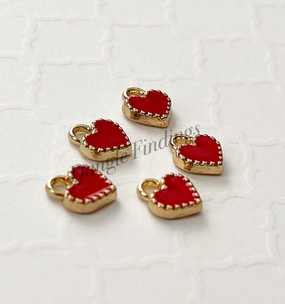 10 Heart Charms Small Red Enamel Gold Plated Love - Etsy