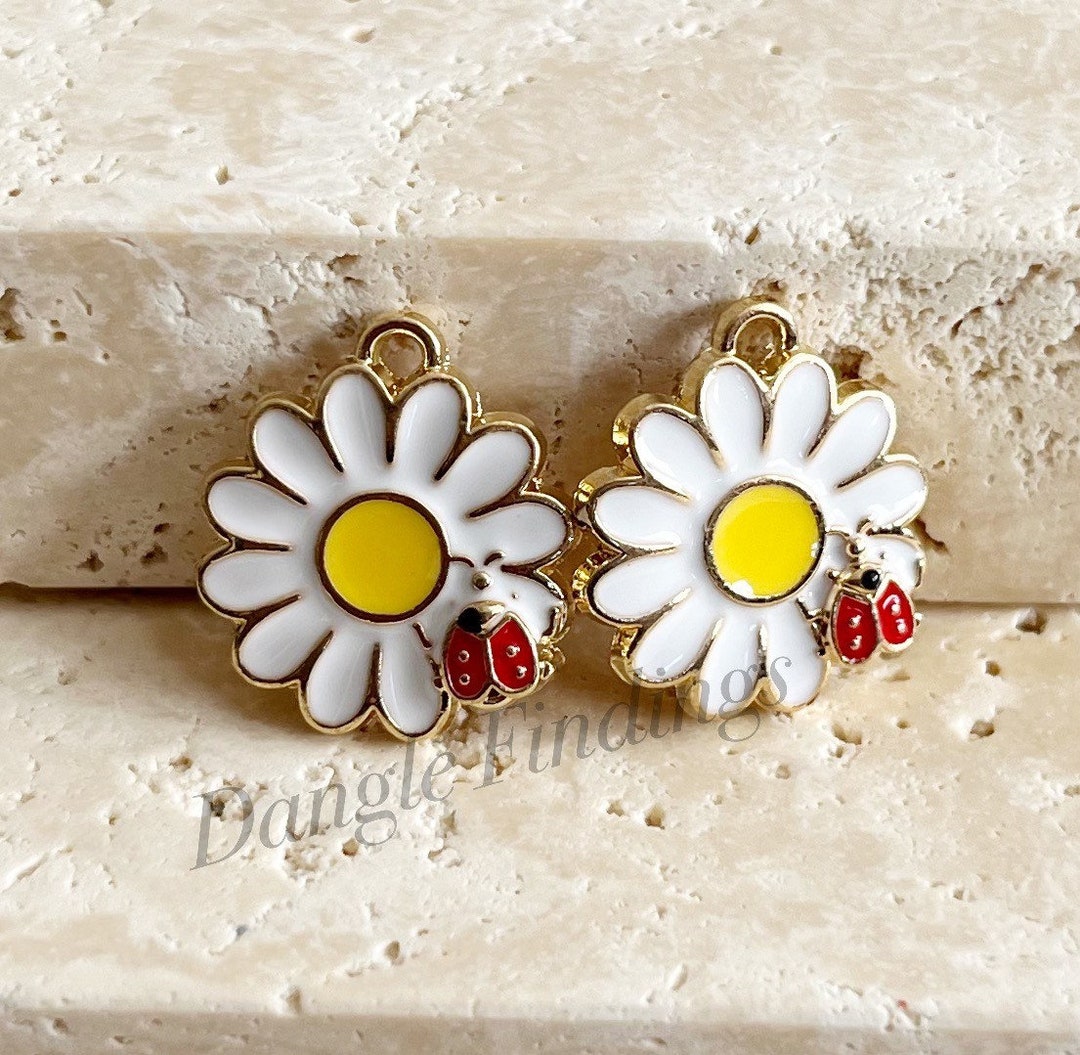 10 Daisy Charms, White, Enamel, Flower, Jewelry Making, Necklace ...