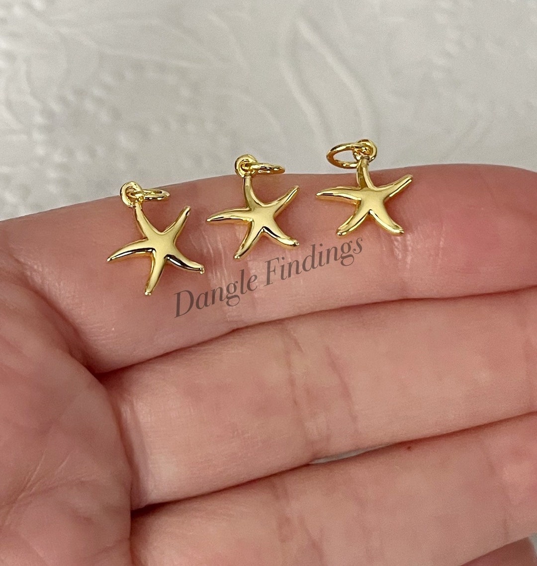 3 Tiny Gold Plated Starfish Charms for Necklaces, Bracelets, or ...
