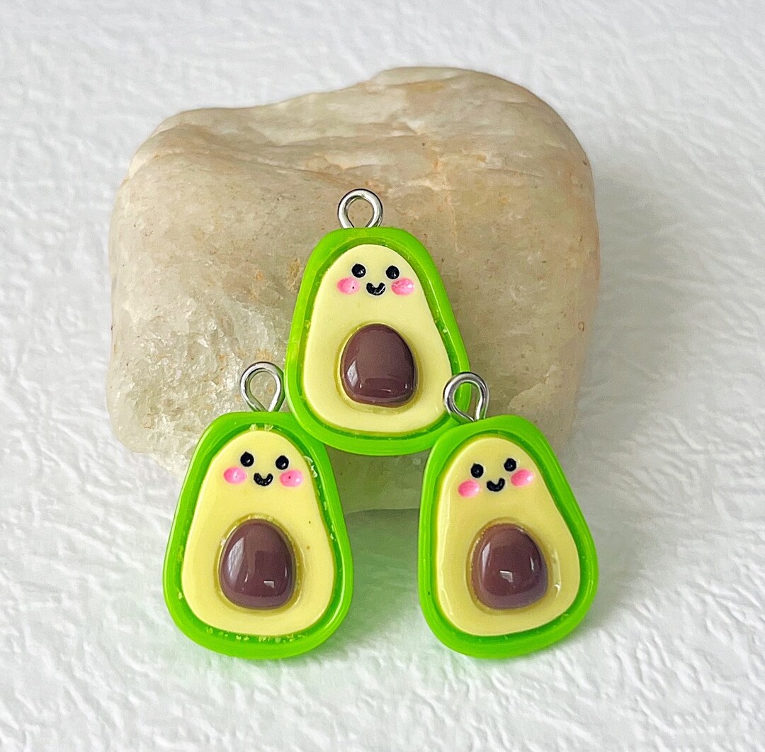 3 Avocado Charms, Necklace, Green, Cute, Resin Flatback, Embellishment ...