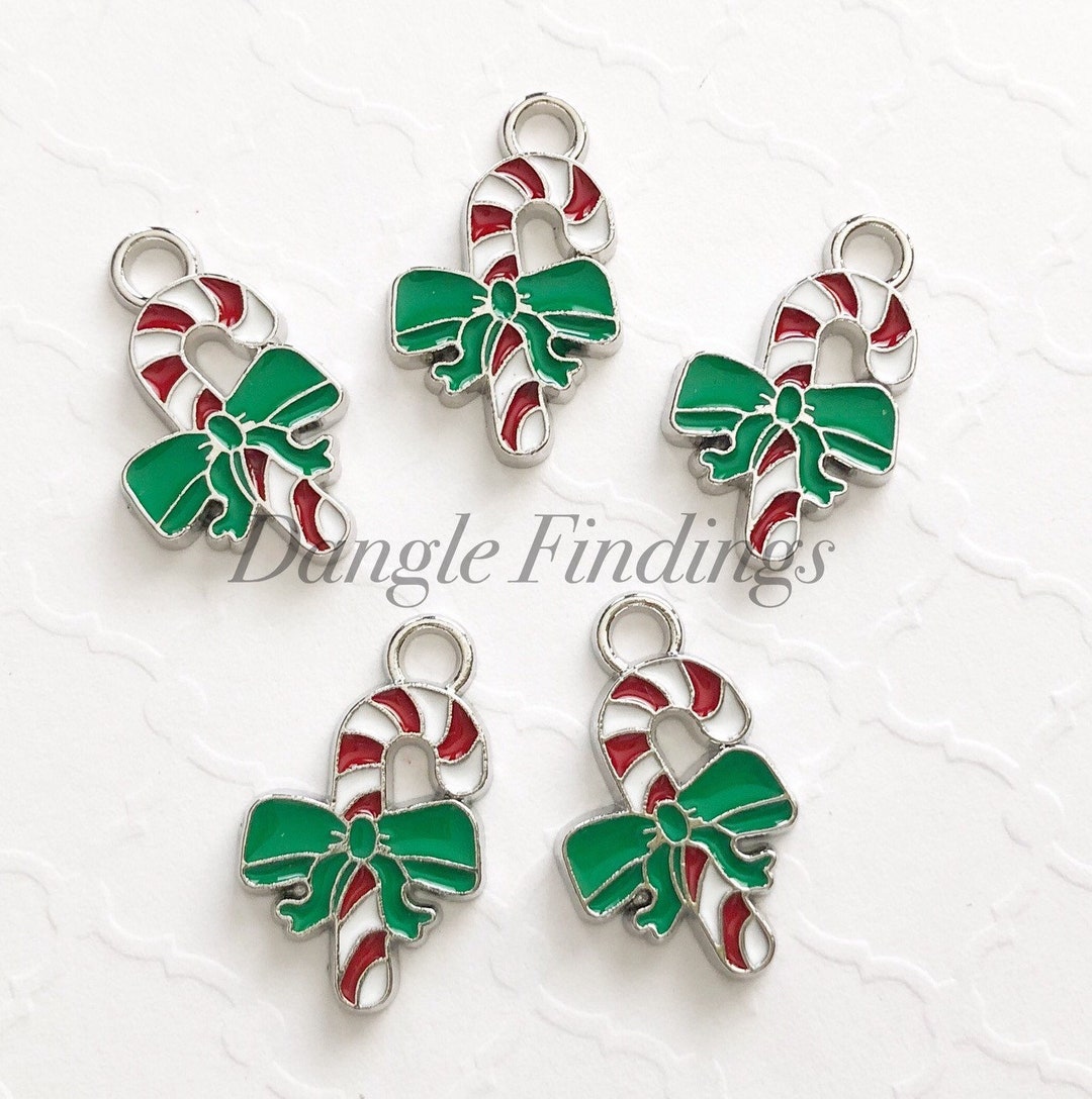 5 Candy Cane Charms, Christmas, Holiday, Enamel, Red and Green, DIY ...