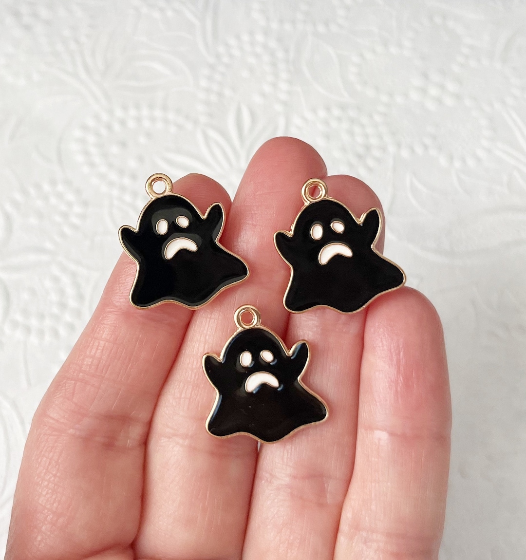 10 Ghost Charms, Black Enamel, Halloween, Jewelry Making, Boo, Spooky ...