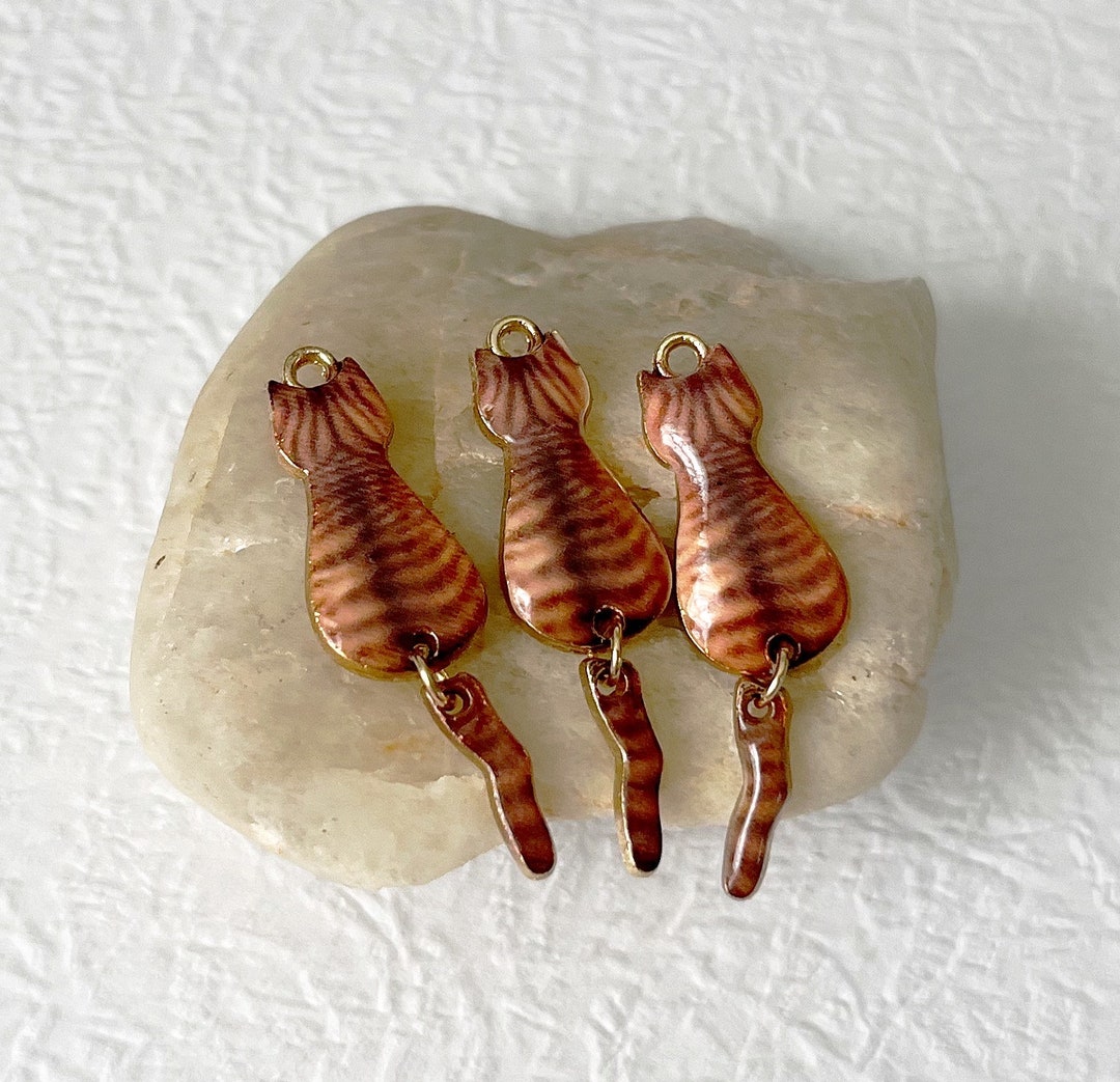 3 Striped Orange Tabby Cat Charms for Jewelry Making, 35mm, GTP075 - Etsy