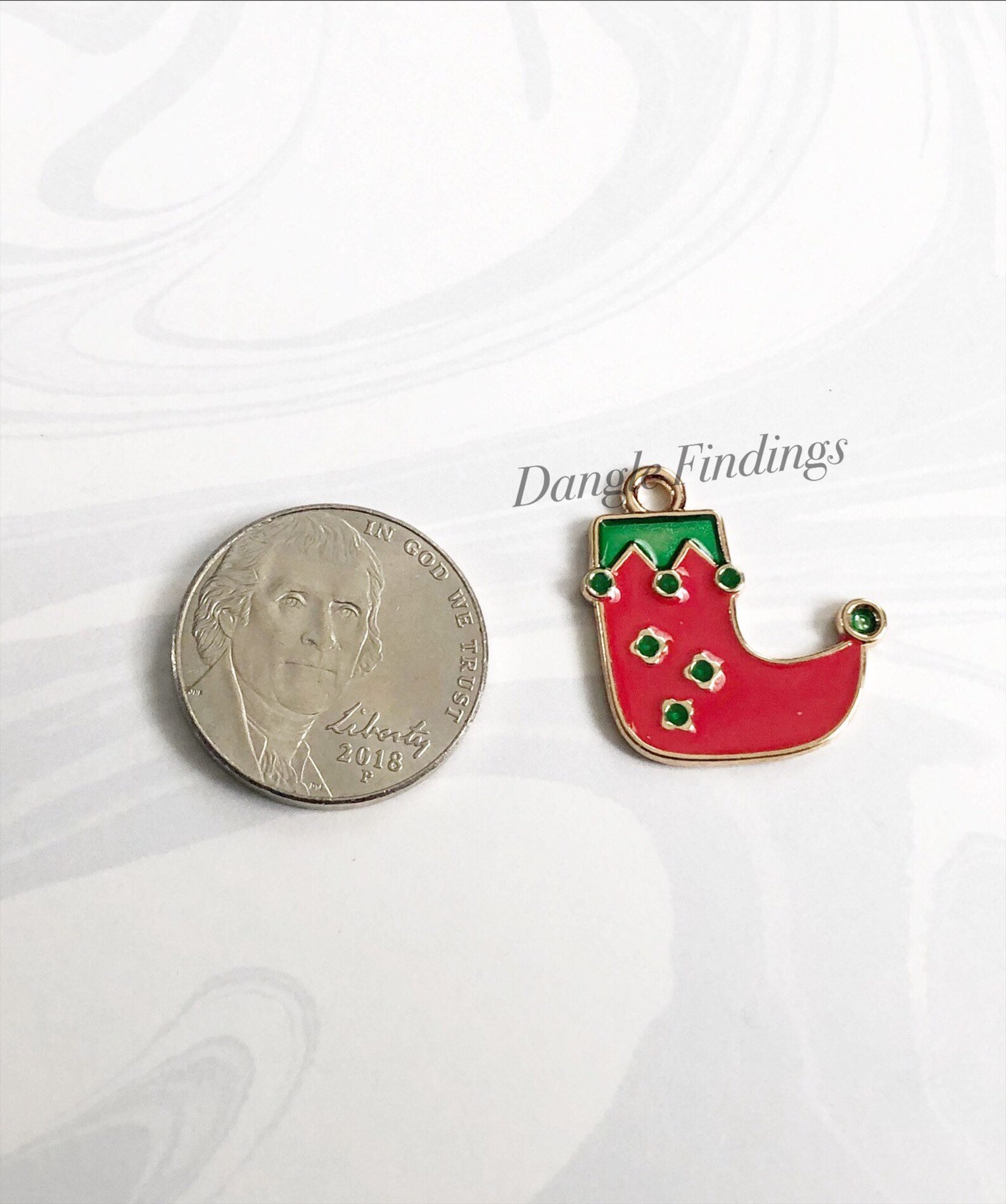 5 Christmas Charms Enamel Elf Shoe Red and Green Holiday - Etsy