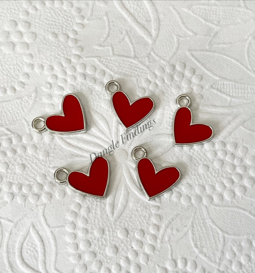 10 Red Enamel Heart Charms for DIY Valentine Jewelry Making, 17mm ...