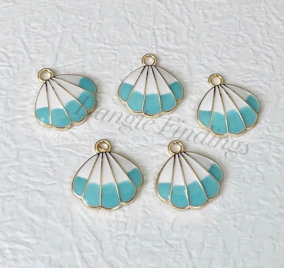 10 Blue Shell Charms, Seashell, Enamel, Beach Themed Charms, DIY, 18mm ...
