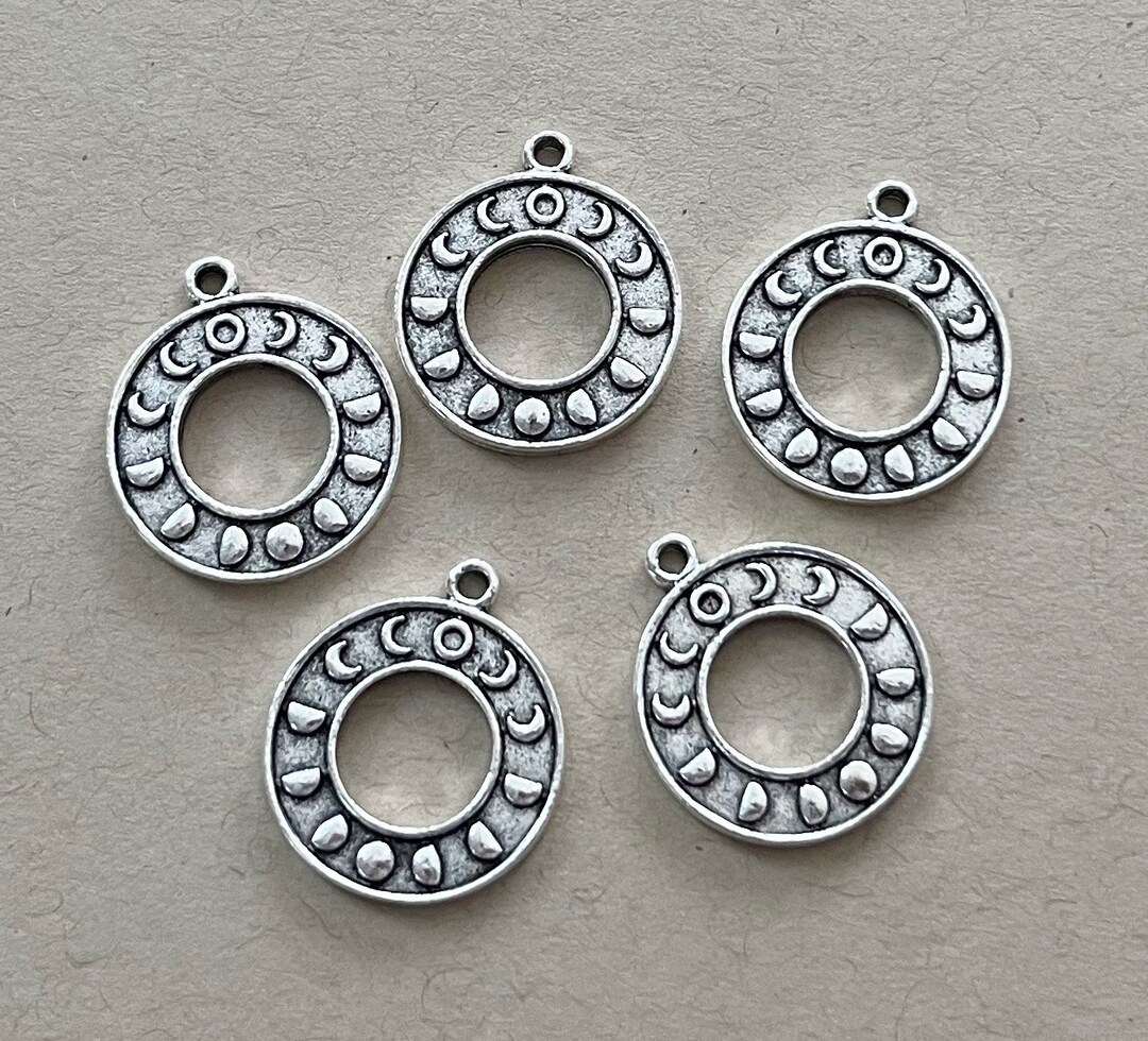 10 Round Moon Phase Charms for DIY Celestial Jewelry Making, 24mm ...