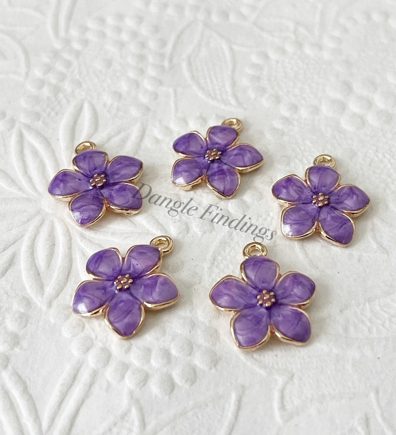 10 Flower Charms, Pretty , Dark Purple, Enamel, Violet, Diy, Jewelry ...