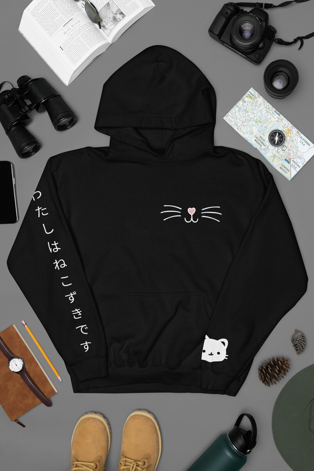 Anime Cat Pullover Hoodie: Japanese Art, Cozy Gift - Etsy