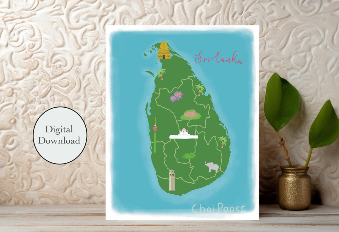 Sri Lanka Map Art Print 8.5x11 & 11x14 Digital Download, Colombo ...