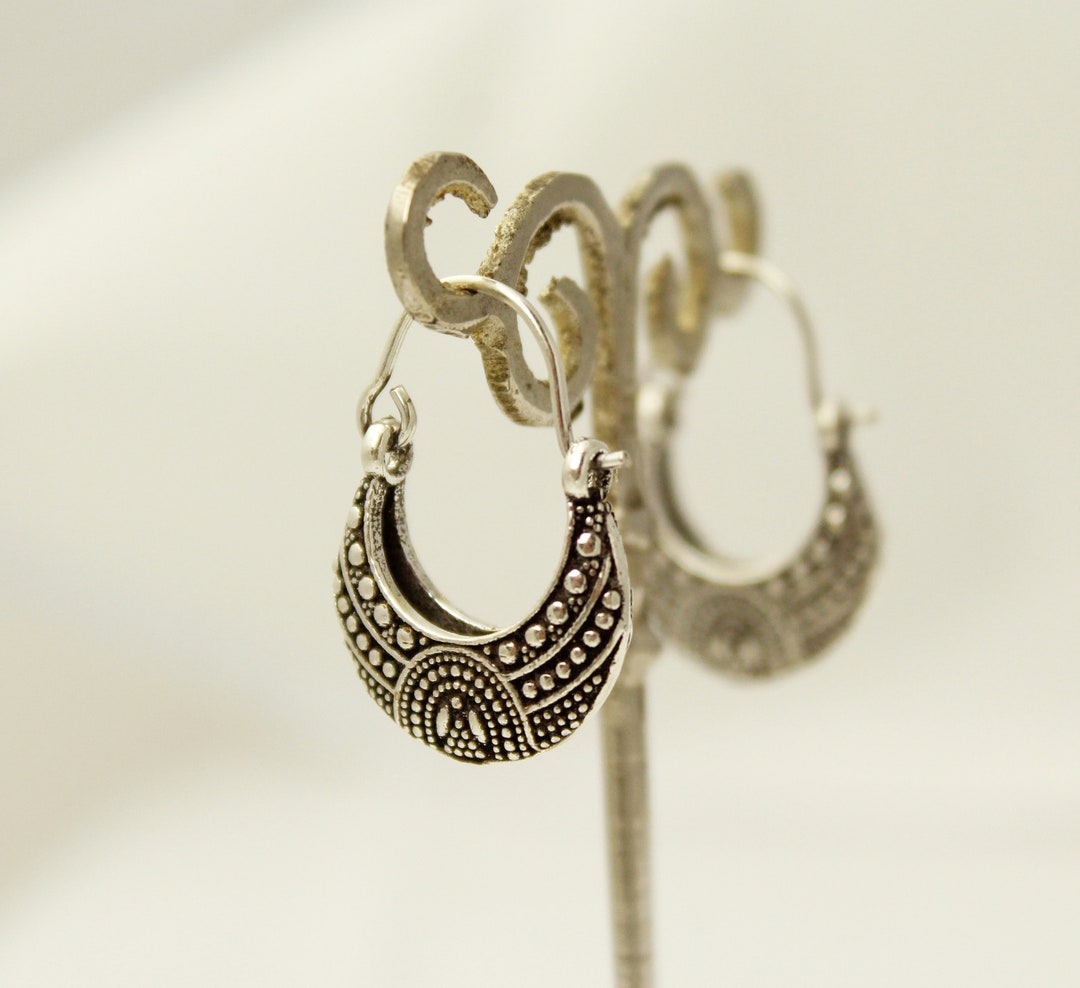Silver Plated Ethnic Hoop Earrings: Tribal Creole Jewelry - Etsy UK