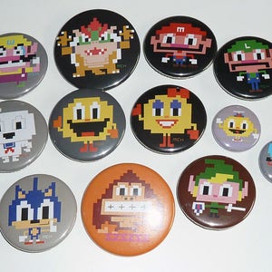 Set of 12 original retro style 8 Bit badges | Etsy