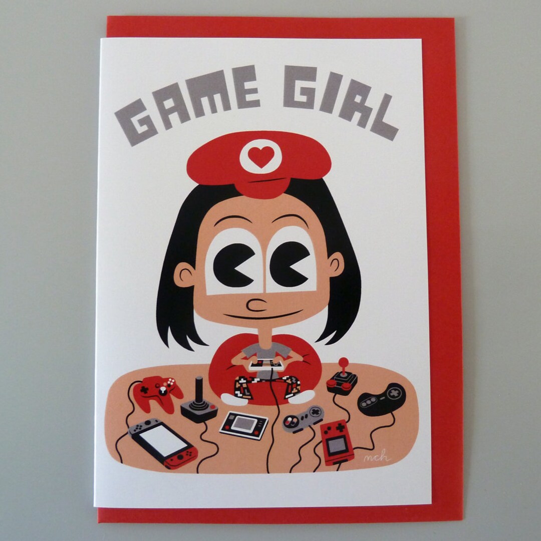 GAME GIRL Greetings Card Retro Games Commodore 64 Atari Vic 20 ZX ...