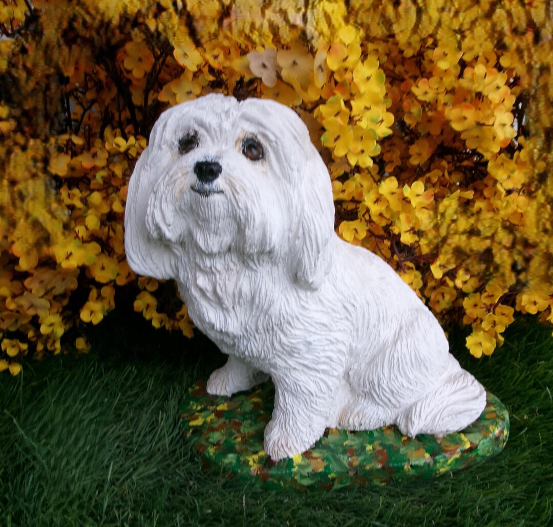 Maltese Concrete Statue Mini-me Custom Painted Outdoor Garden Decor Pet ...