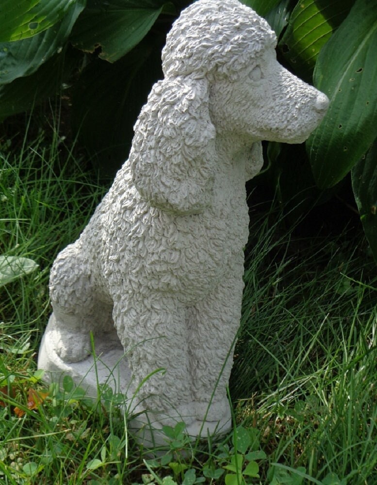 Poodle Concrete Statue Alabaster Monochrome Grey Outdoor Garden Decor ...