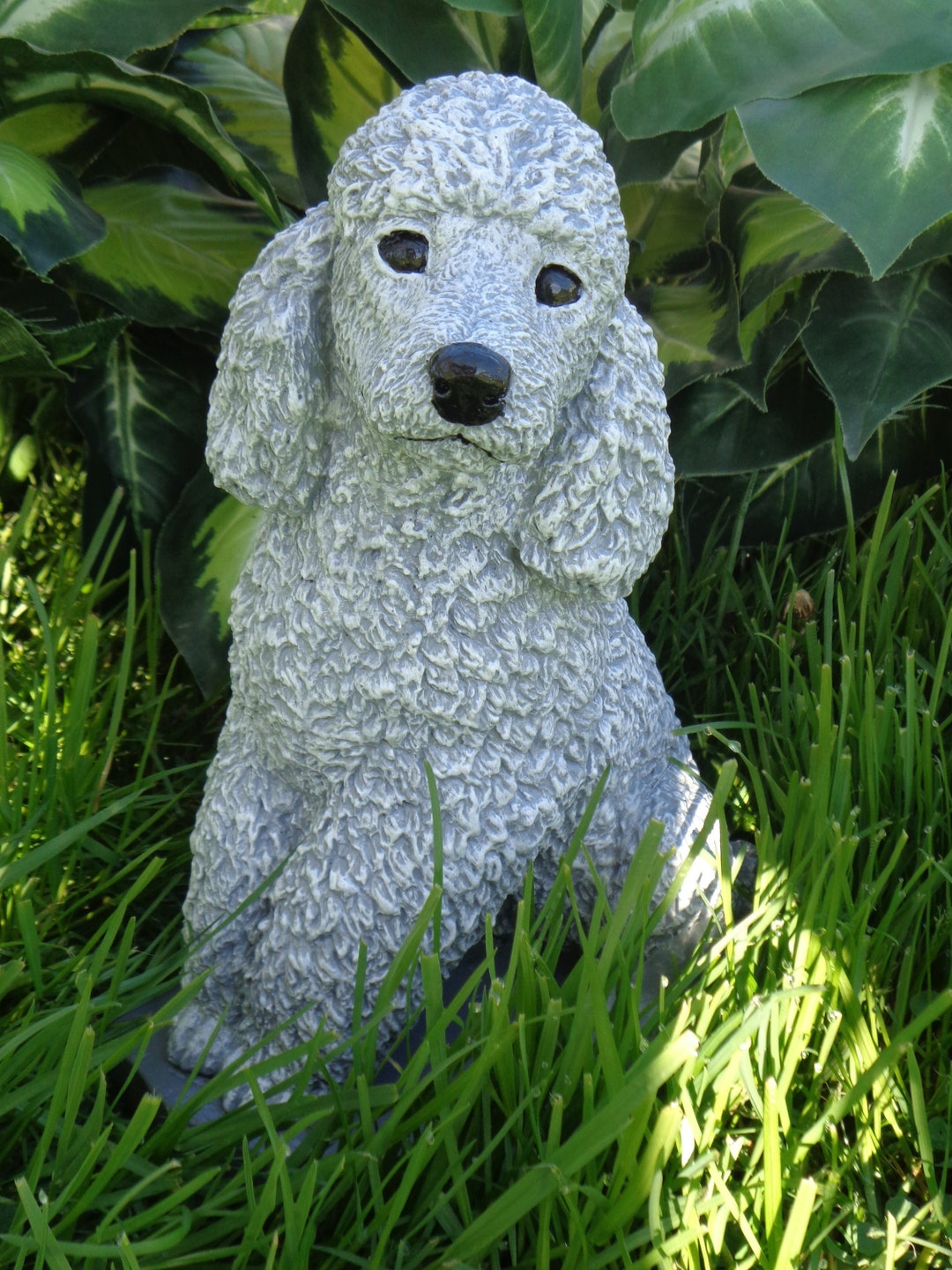 Poodle Concrete Statue Alabaster Monochrome Grey Outdoor Garden Decor ...