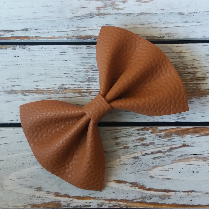 Faux Leather Hair Bow, Camel Brown Faux Leather Bow, Girl's Faux ...