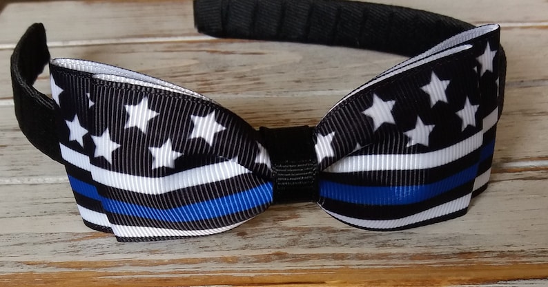 Thin Blue Line Hair Bow on Headband, Police Hair Bow Headband, Police ...