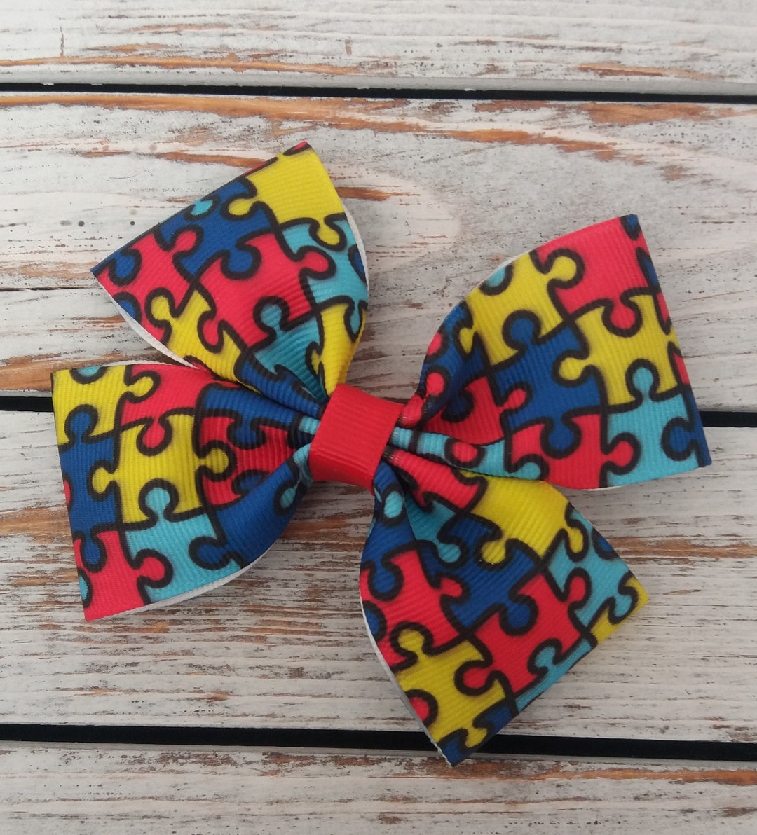 Autism Awareness Hair Bow, Puzzle Piece Hair Bow, Autism Support Hair ...