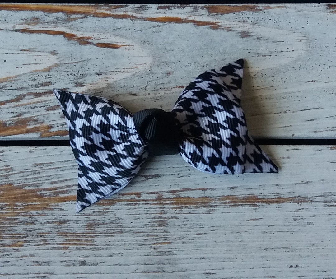 Houndstooth Tuxedo Hair Bow, School Hair Bow, Black and White Bow With ...