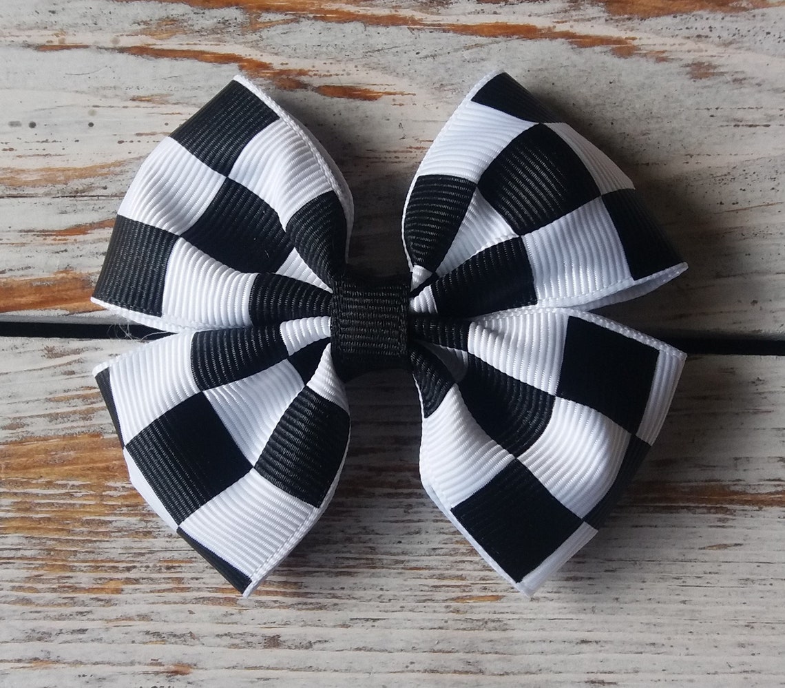 Checker Flag Hair Bow Racing Hair Bow Black and White Racing - Etsy