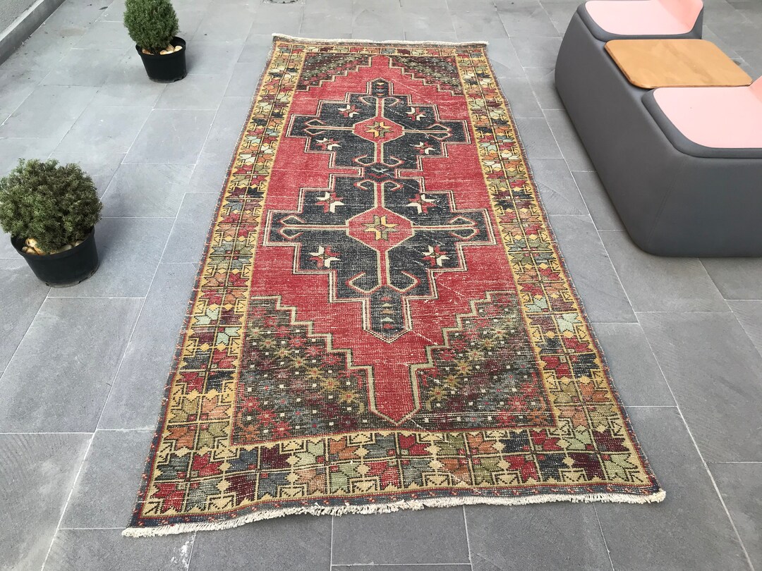 Turkish Rug, Antique Rug, 3.9x8.9 Ft Area Rugs, Red Colorful Rugs, Rugs ...