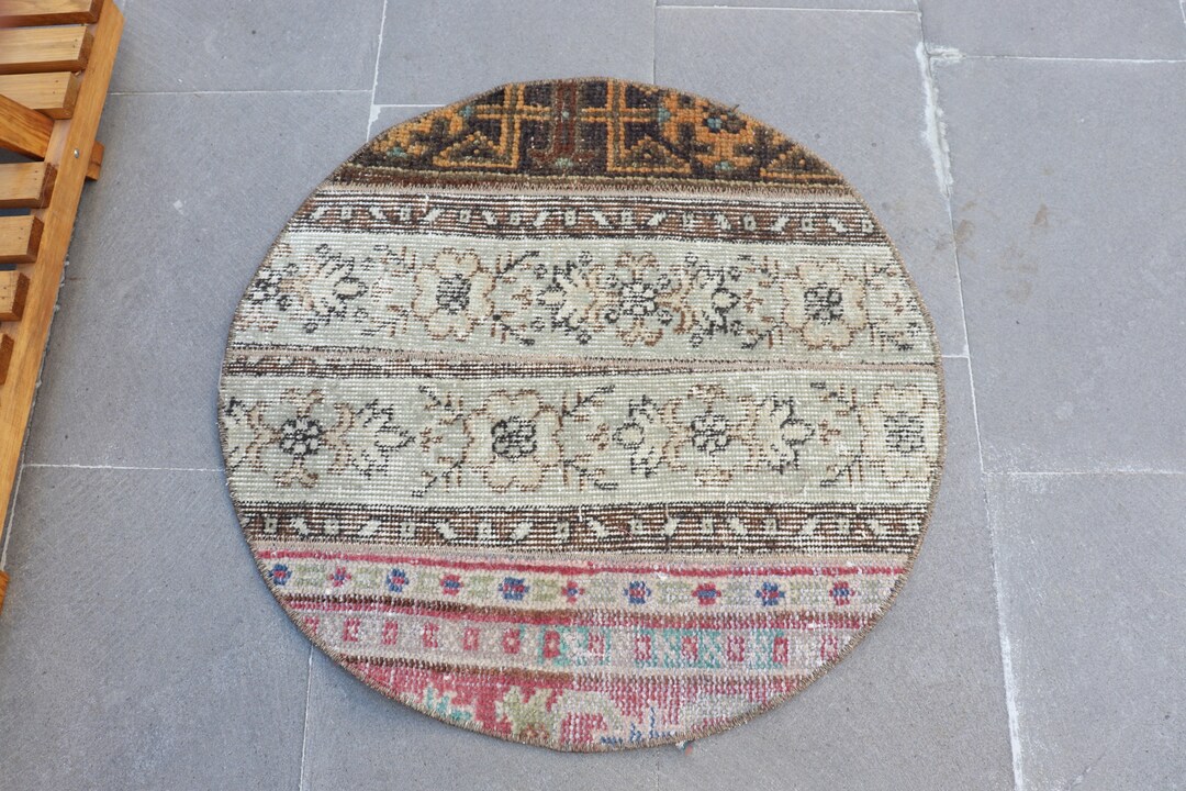 2.2x2.2 Ft Small Rug, Beige Wool Rugs, Rugs for Bathroom, Anatolian Rug ...