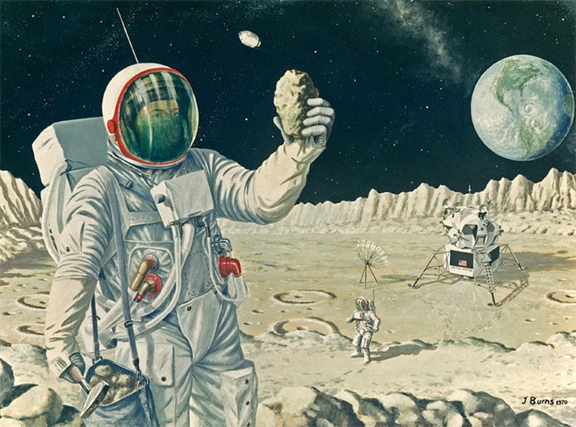 NASA 1970 Concept Art Apollo 11 Moon Landing Mission Collecting Moon ...