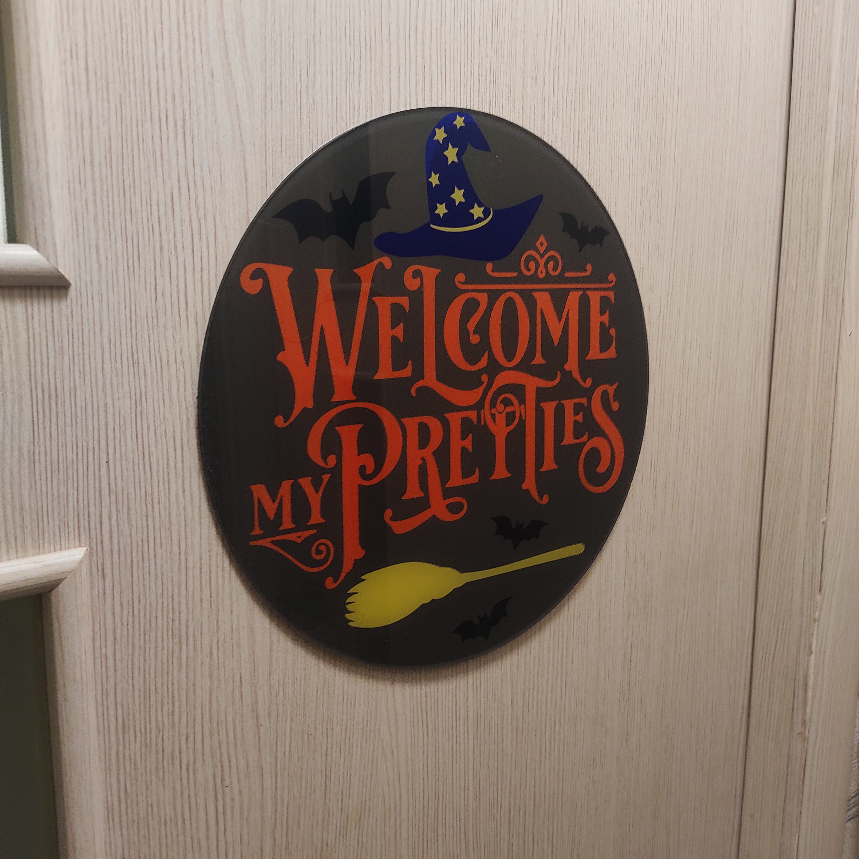 Halloween Witch Decor Sign Round Door Hanger Welcome My Pretties ...